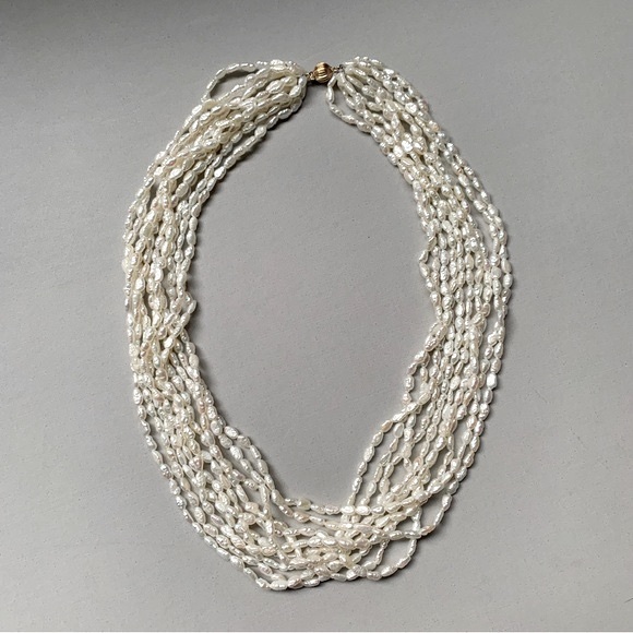 Jewelry Multi Strand Rice Pearl Necklace With 14k Gold Clasp Poshmark